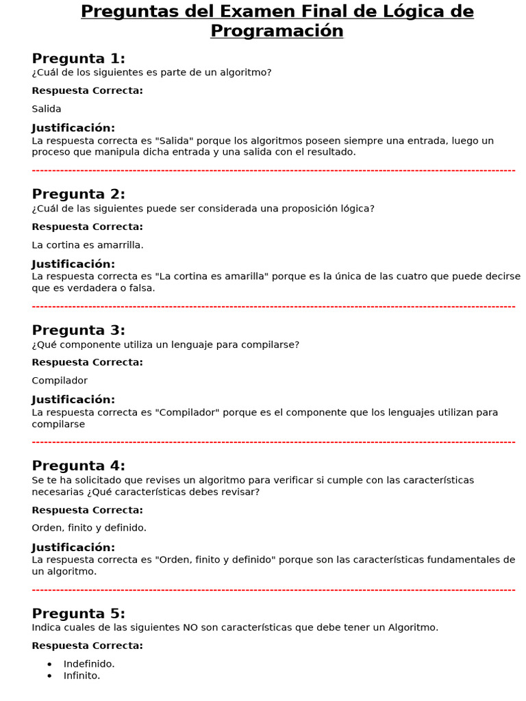 Preguntas Del Examen Final de Lógica de Programación | PDF | Lenguaje de programación | Objeto ...