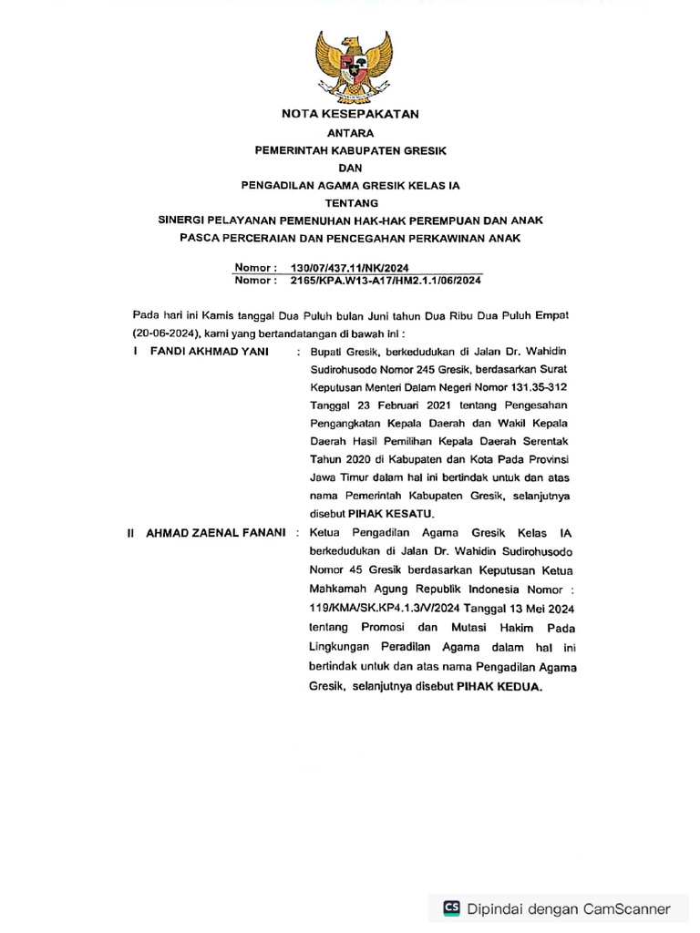 Nota Kesepakatan Pemkab Gresik & PA Gresik_OK | PDF