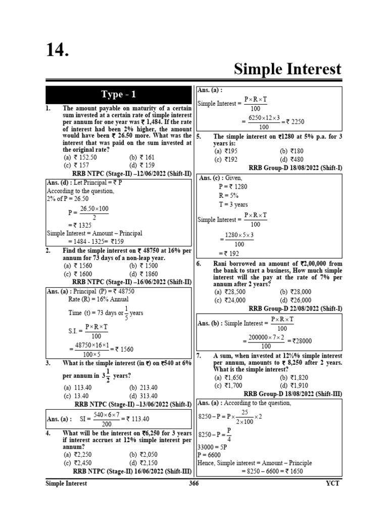 Simple Interest Calculations and Examples | PDF | Interest | Personal ...