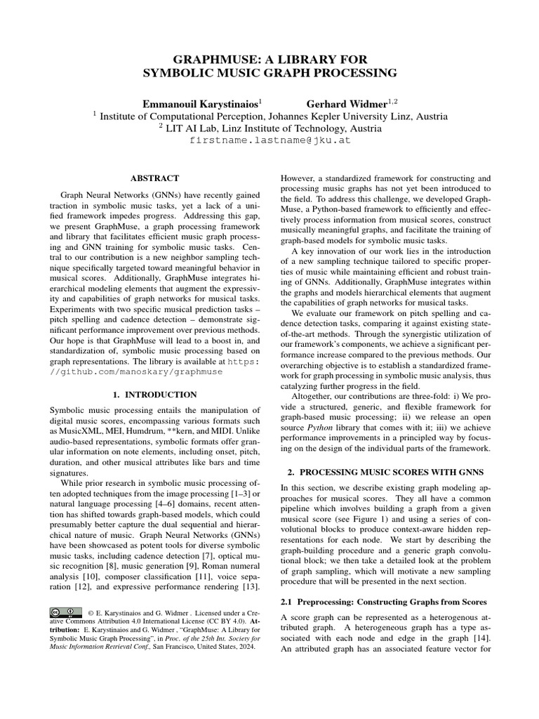 Graphmuse A Library For Symbolic Music Graph Processing | PDF