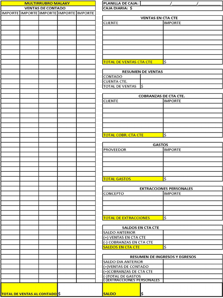 Planilla Malaky Multirrubro | PDF