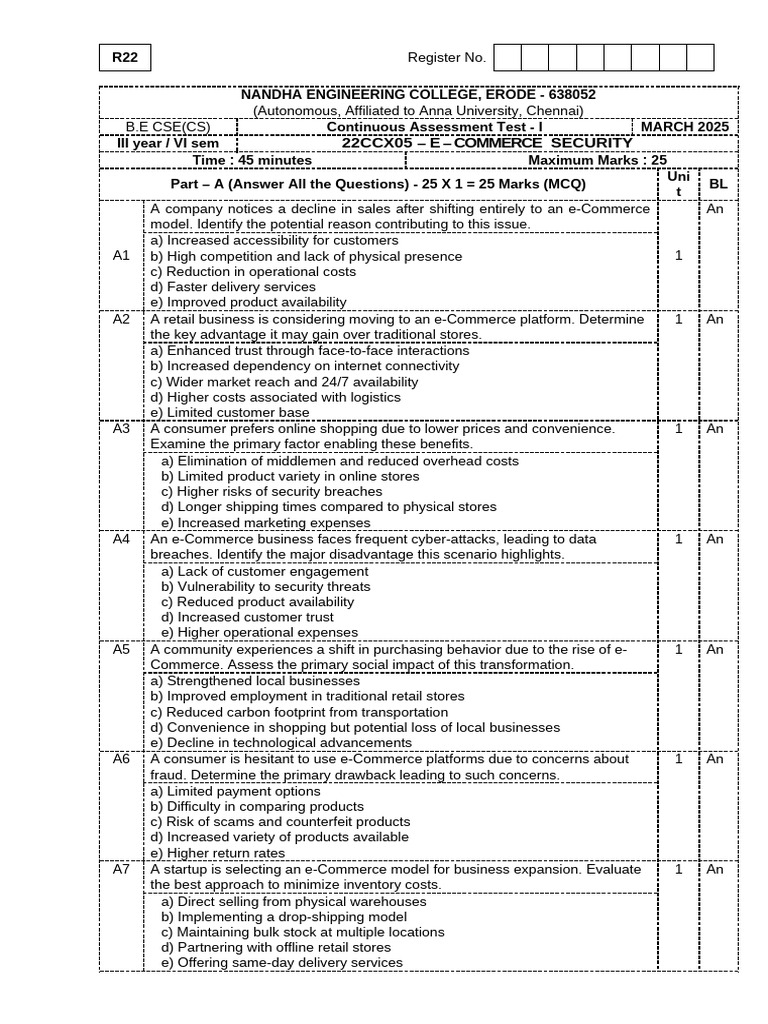 Cat I - Set 1 - E-Commerce Security | PDF | Transport Layer Security | Public Key Cryptography
