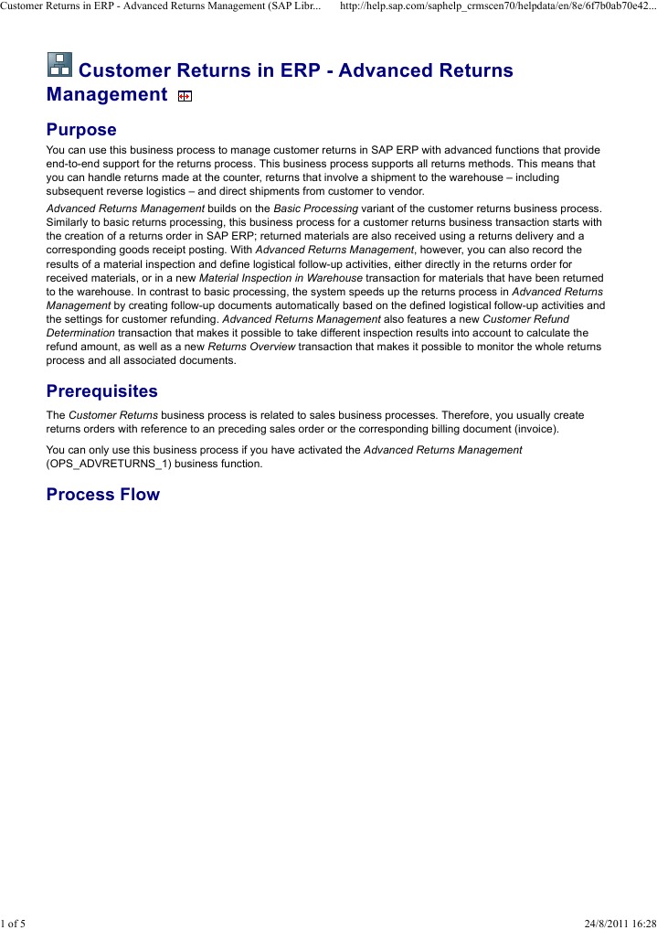 Customer Returns in ERP - Advanced Returns Management: Purpose | PDF ...