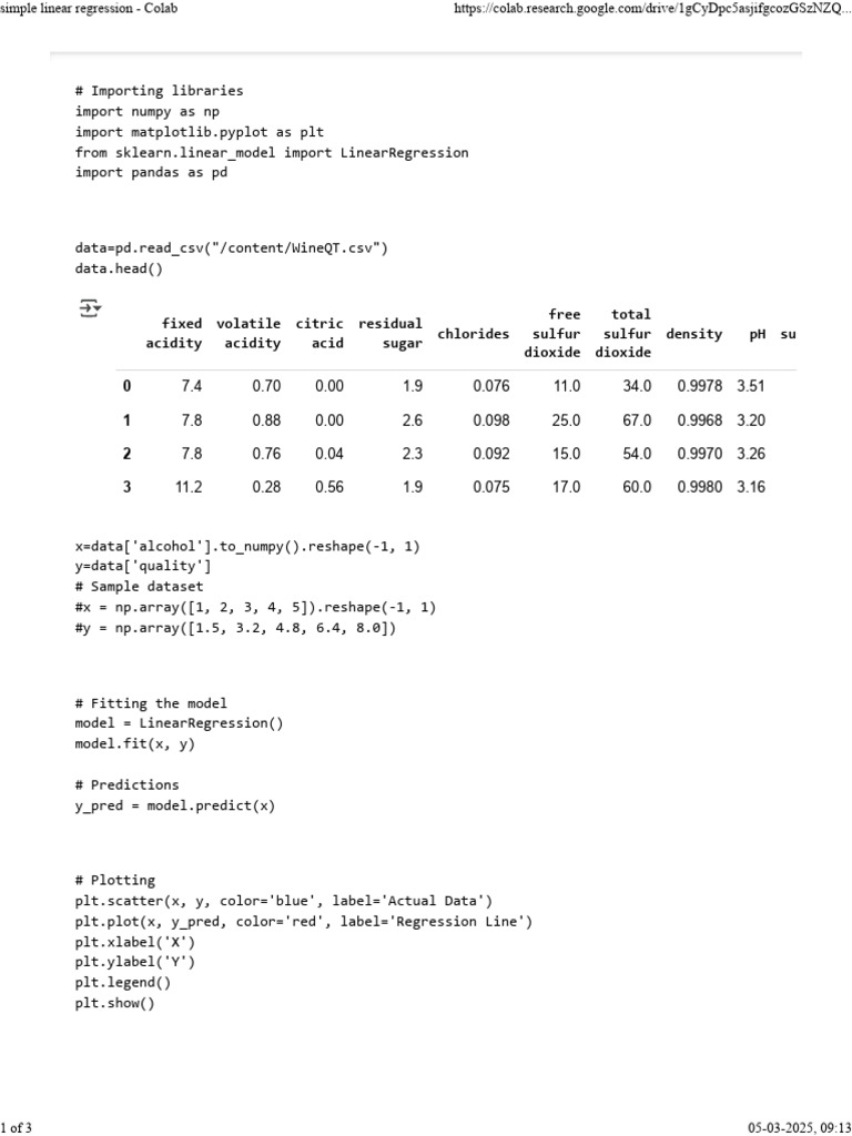 simple linear regression - Colab 5exp | PDF | Mean Squared Error | Regression Analysis