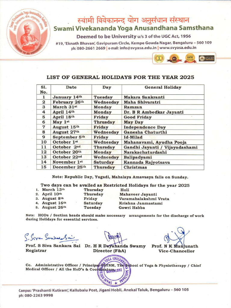 Approved Holiday List For 2025 | PDF