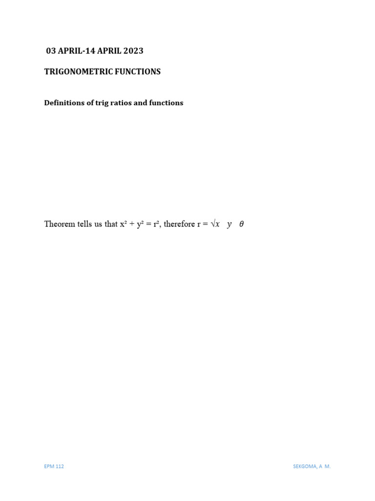 Trigonometric Ratios and Functions Guide | PDF | Trigonometric ...