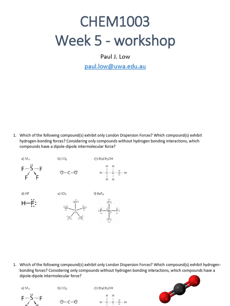 Week 5 Workshop Answers | PDF | Chemical Polarity | Intermolecular Force
