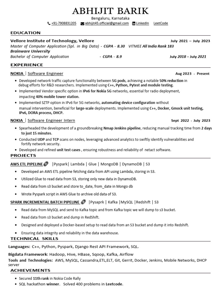Abhijit Barik Resume Dev | PDF | Apache Spark | Information Technology