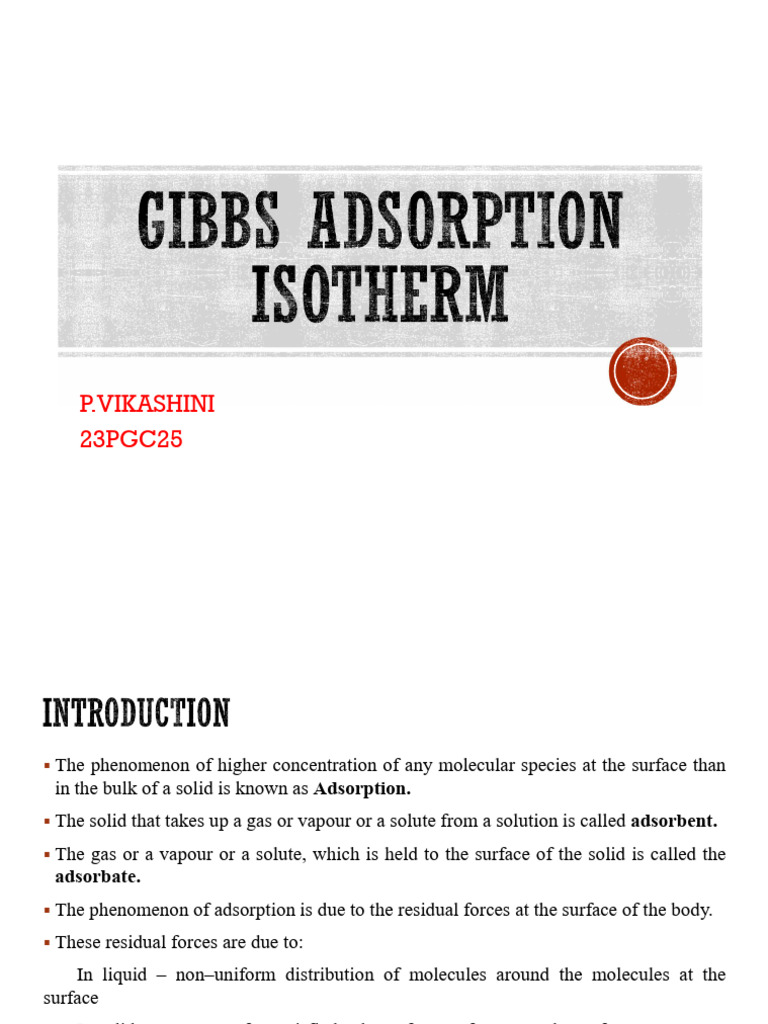 23pgc25 Gibbs Adsorption Isotherm | PDF | Adsorption | Physical Sciences