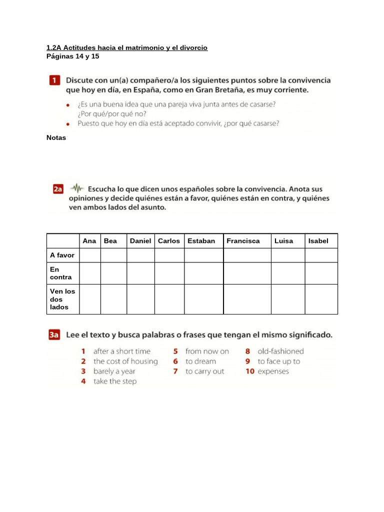 1.2A Actitudes Hacia El Matrimonio y El Divorcio - Classwork Document | PDF