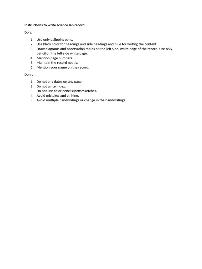 Instructions to Write Science Record | PDF