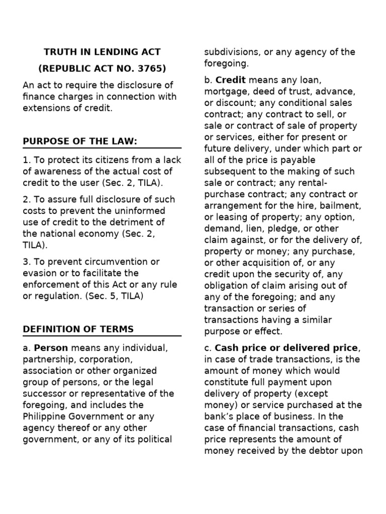 Truth in Lending Act Overview | PDF | Truth In Lending Act | Credit Card