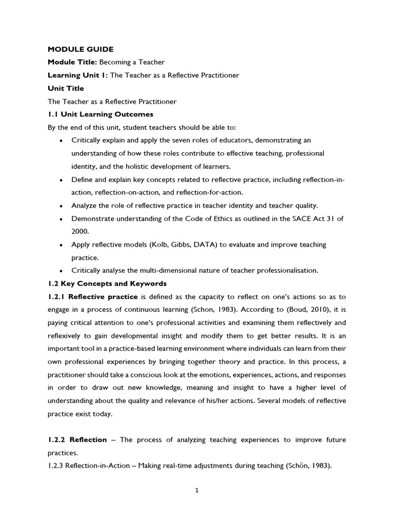 Learning Unit 1 - The Teacher As A Reflective Practitioner | PDF ...