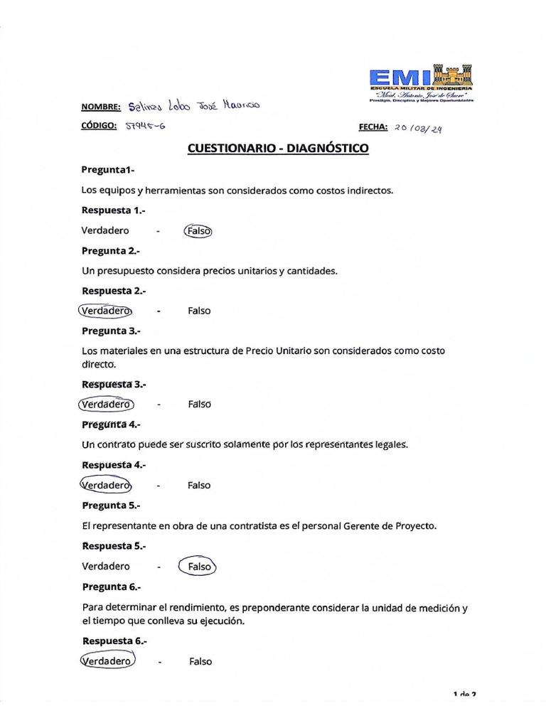 CUESTIONARIO DIAGNÓSTICO | PDF