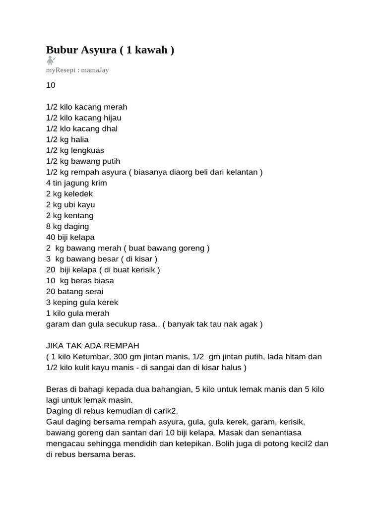 Resepi Bubur Asyura 1 Kawah | PDF