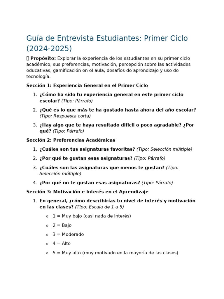 Entrevista a Estudiantes de Primer Ciclo | PDF | Salón de clases ...