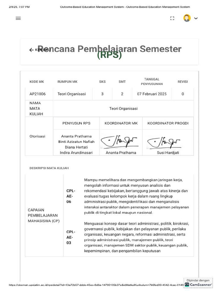 3 RPS MK Teori organisasi OBEMAN_11zon | PDF