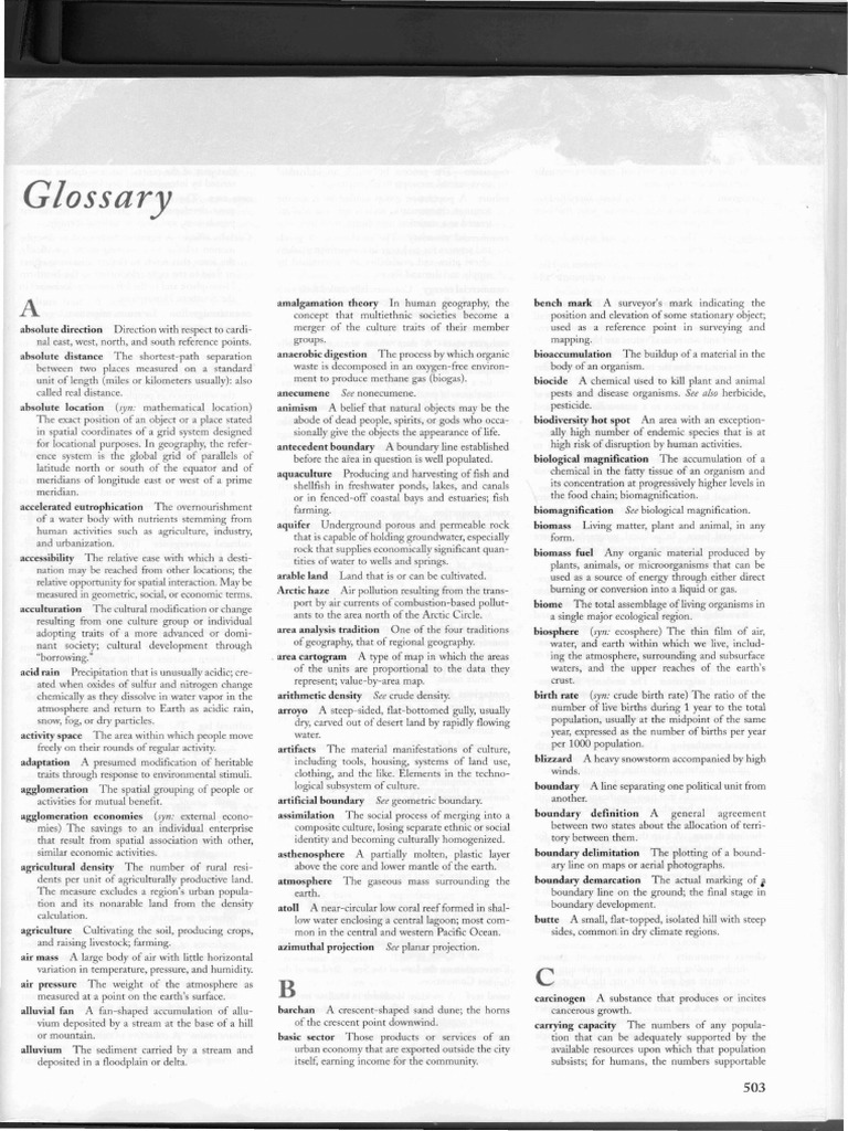 Geography Terms and Definitions Glossary | PDF | Earth | Water