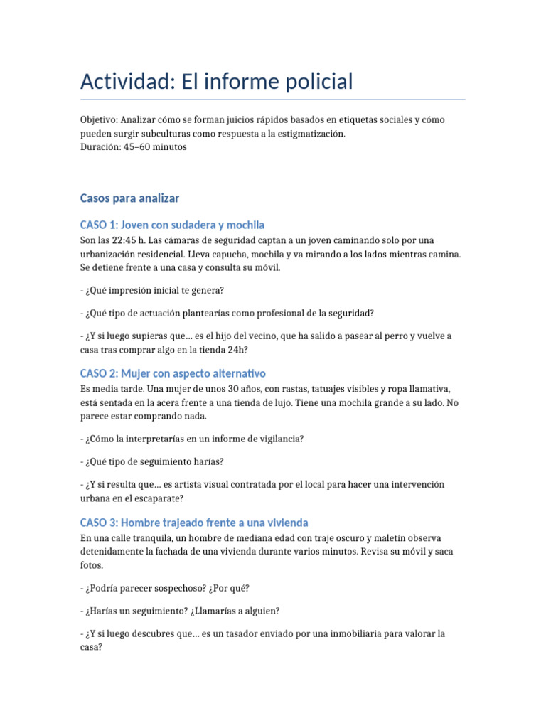 Actividad Informe Policial | PDF