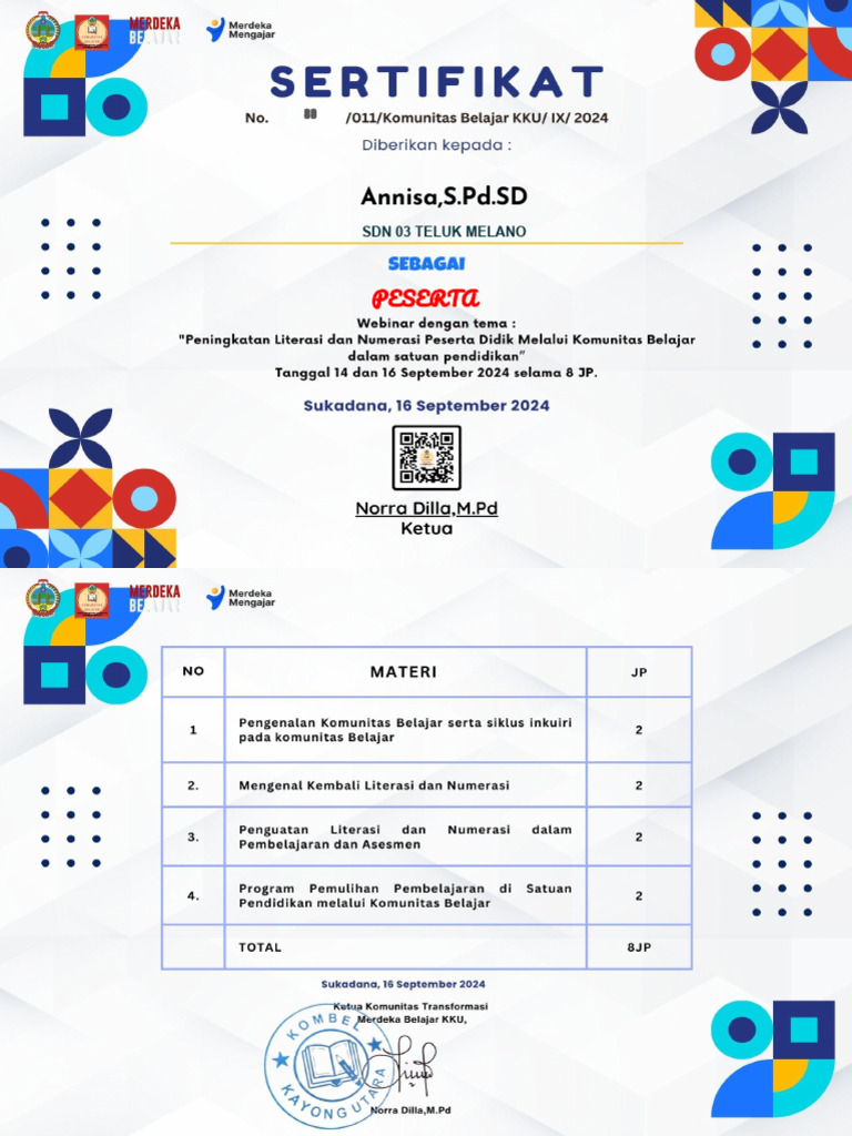 E-SERTIFIKAT Annisa, S.PD - SD | PDF