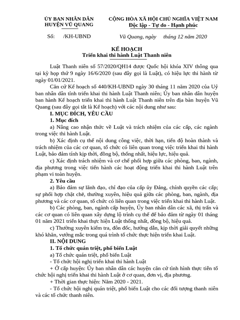 KH Thanh Nien Huyen Vu Quang | PDF