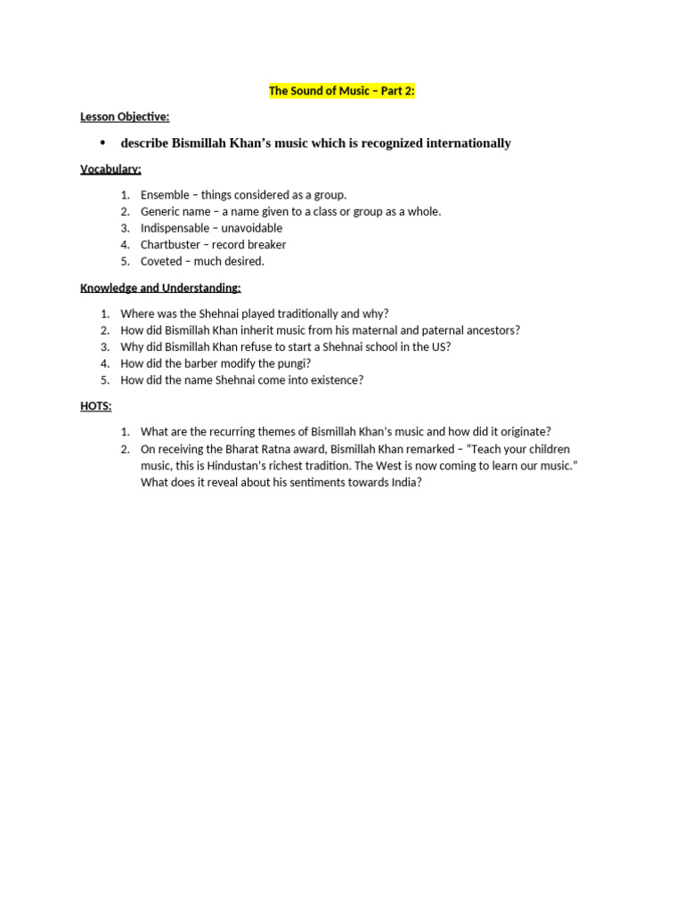 The Power of Music - Part 2 Notes | PDF