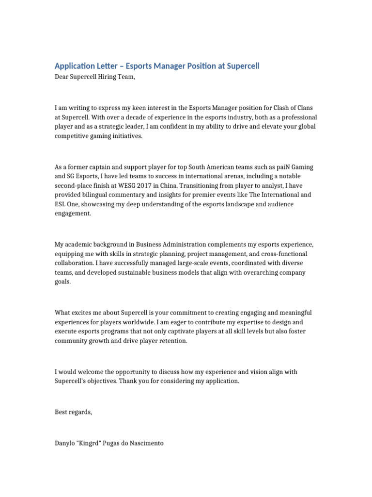 Esports Manager Application at Supercell | PDF