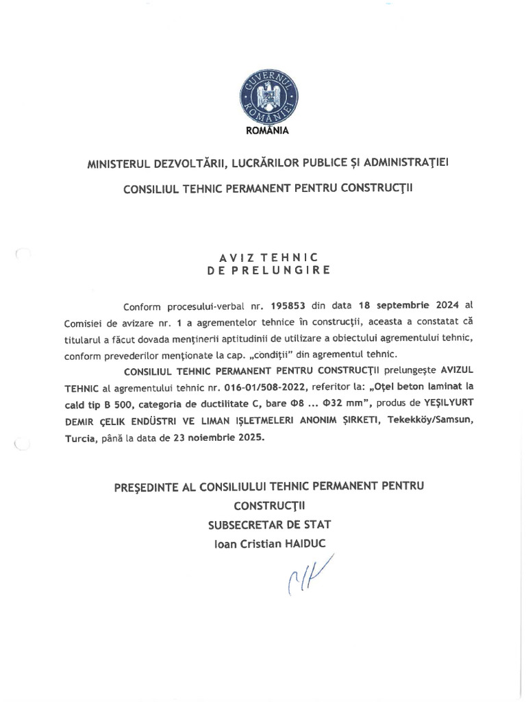 YESILYURT DEMIR - Agrement Tehnic 016-01508-2022+aviz Tehnic Valabil Pana La Data de 23.11.2025 ...