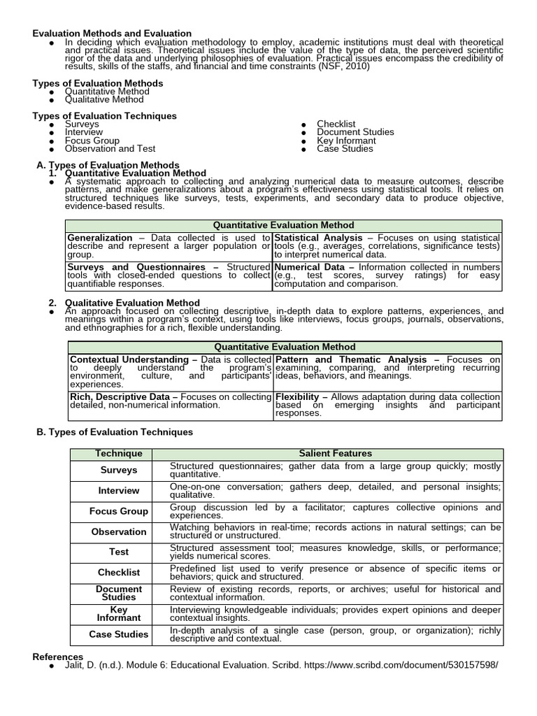 Evaluation Methods: Quantitative & Qualitative | PDF | Methodology | Data