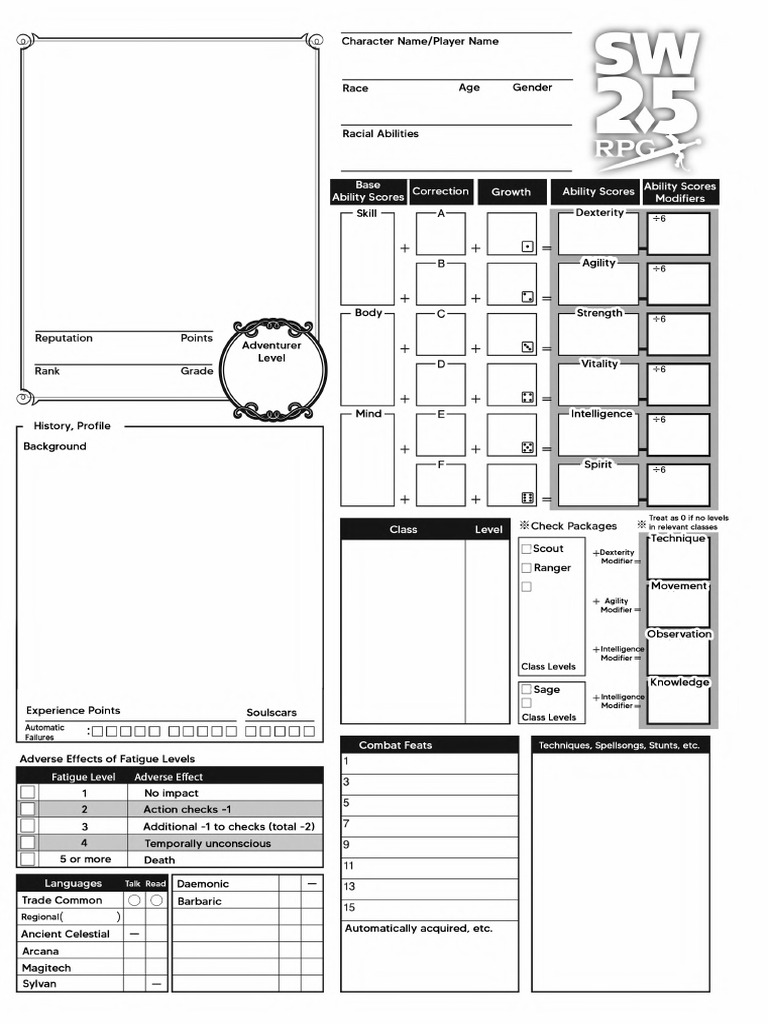 Character Sheet (For Daemon - S Line) | PDF