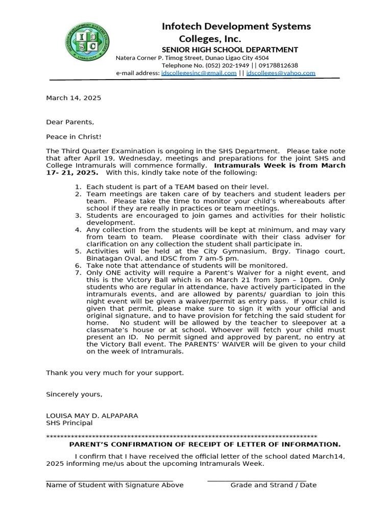 Letter To Parents RE INTRAMS | PDF | Childhood
