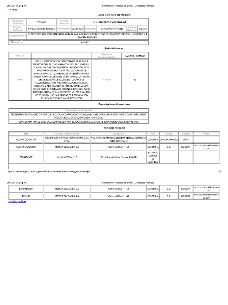 Reg Invima Flujometro Ambex | PDF