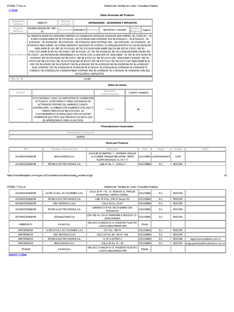 Invima Succionador Hospivac400 | PDF