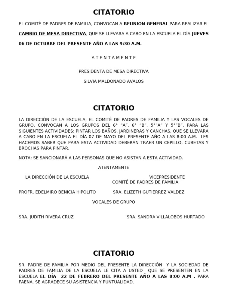 Citatorio Mesa | PDF