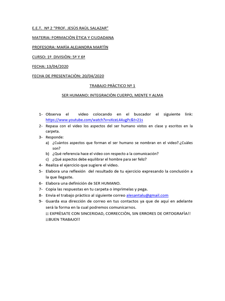Formación Ética y Ciudadana - 1° Año 5° y 6° - TP1 TP2 Y TP3 | PDF ...