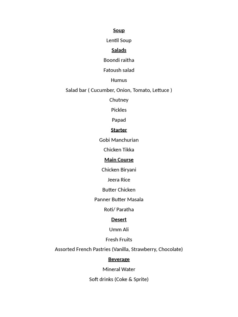 Indian Buffet Menu | PDF