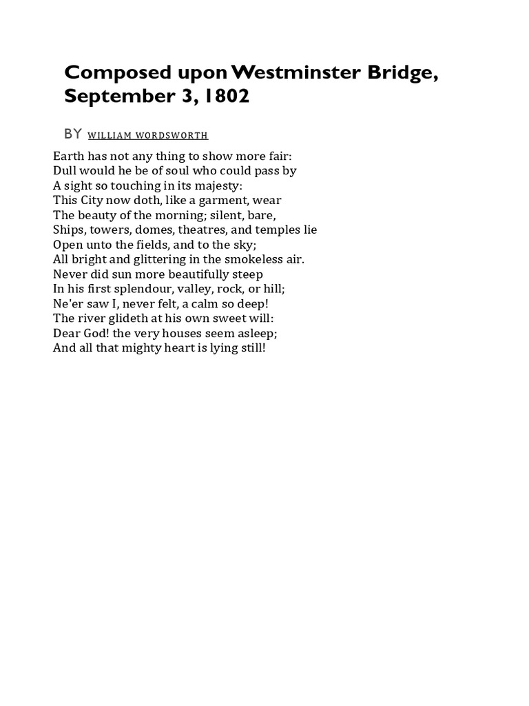 Composed Upon Westminster Bridge | PDF