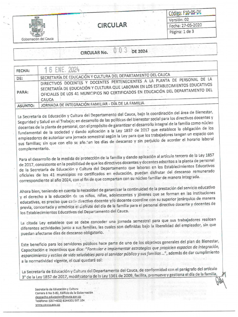 Circular 003 2024 Dia de La Familia | PDF