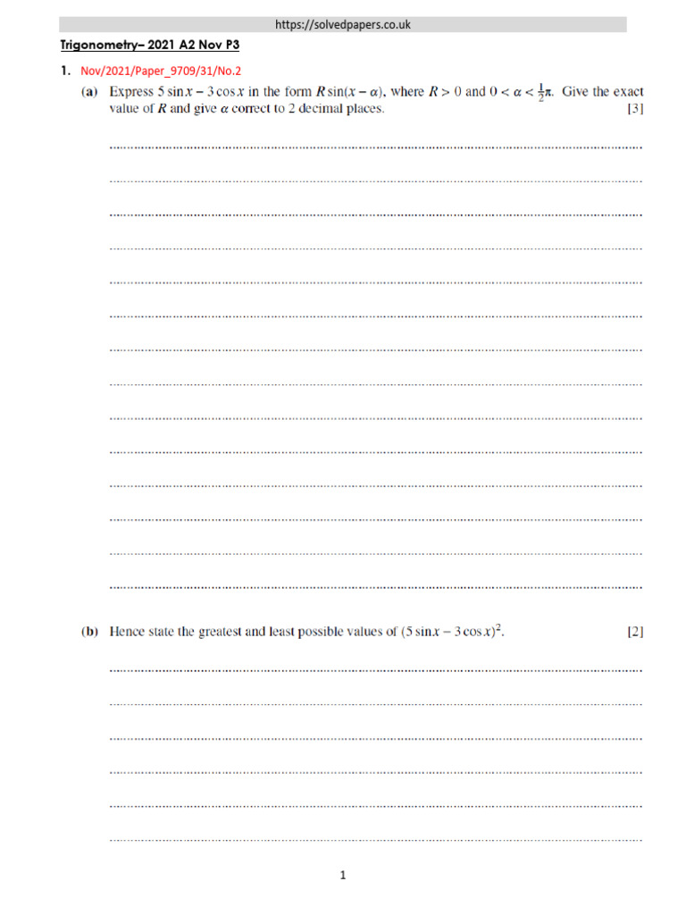 Trigonometry A2 Nov 2021 Exam Papers | PDF