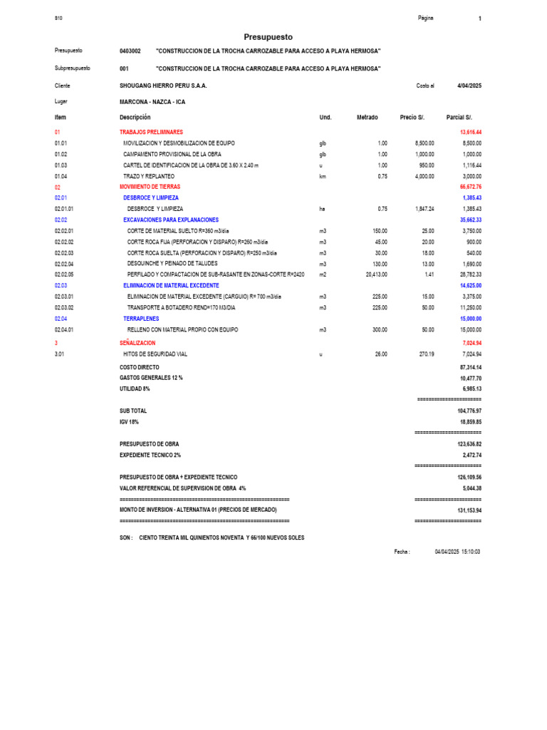 Pto Trocha Carrozable Playa Hermosa | PDF