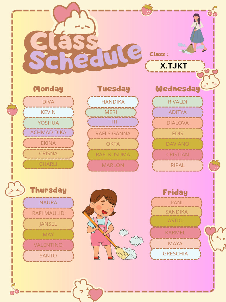 Yellow Brown Cute Class Schedule A4 Document | PDF