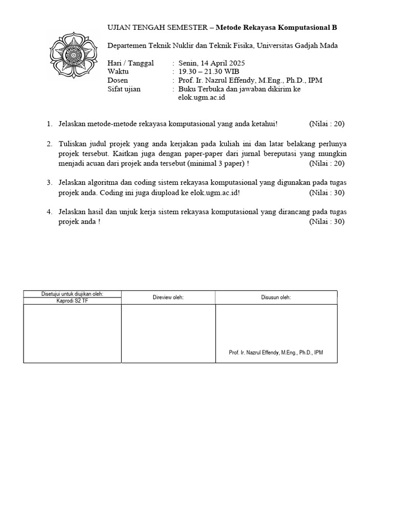Soal UTS Metode Rekayasa Komputasional S2 2025 Kelas B | PDF