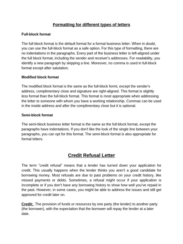 Credit Refusal and collection Letters | PDF | Credit | Finance & Money ...