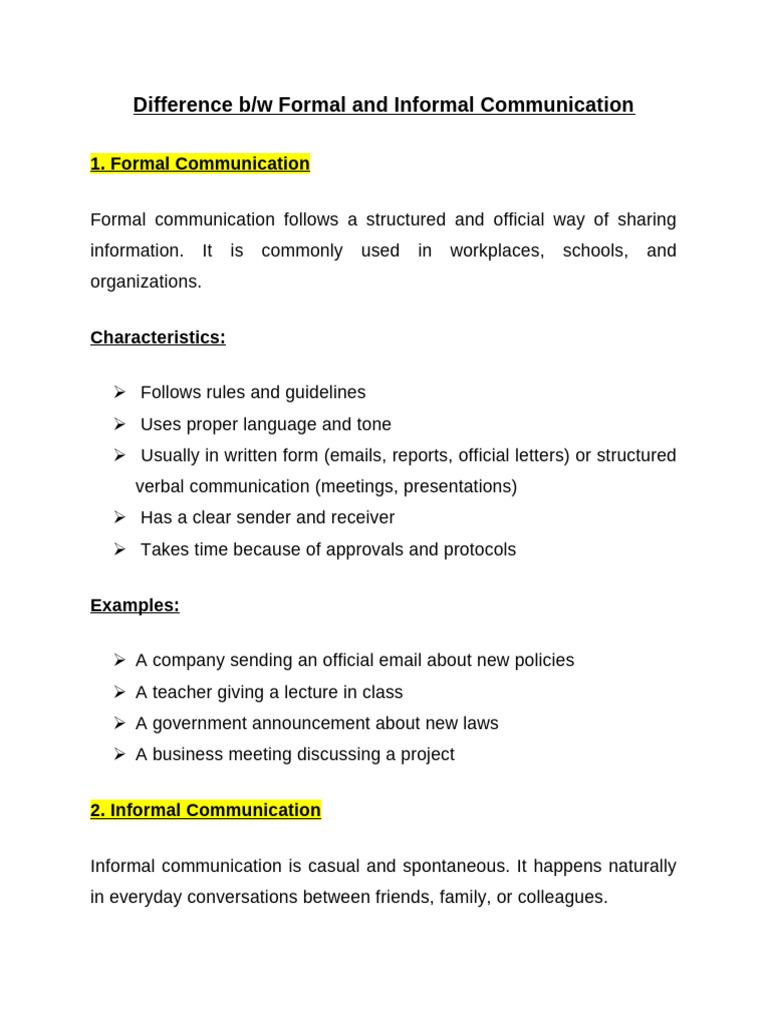 Formal vs Informal Communication Explained | PDF | Communication ...