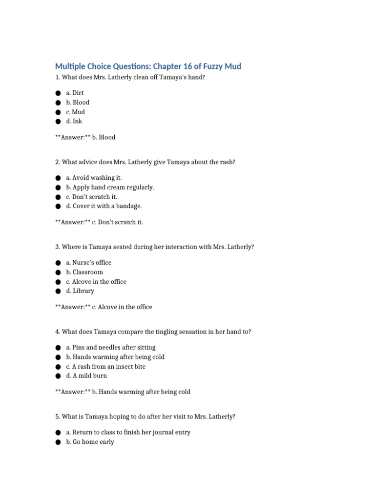 Fuzzy Mud Chapter 16 Extended Questions | PDF