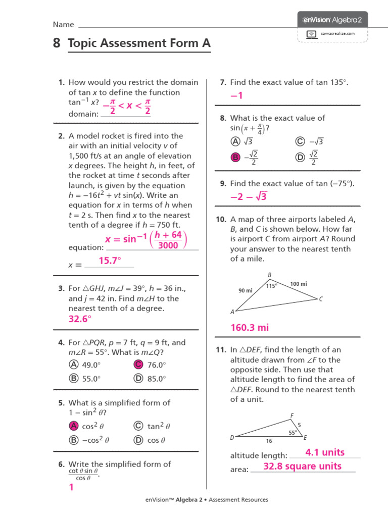 Topic 8 - Assessment A - Answer Key | PDF