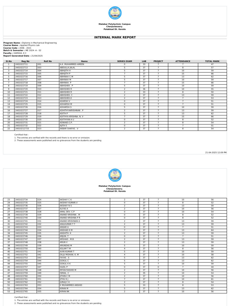 Internal Assessment Report | PDF