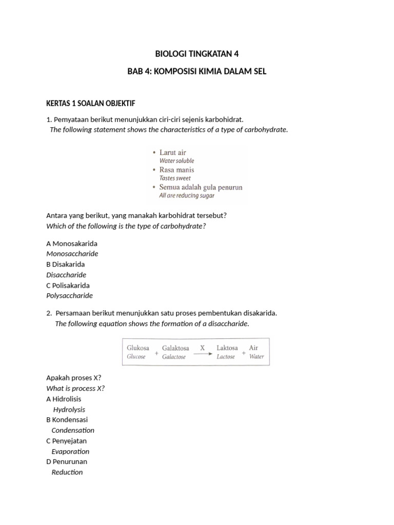 Bab 4 Komposisi Kimia Dalam Sel Bio F4 | PDF