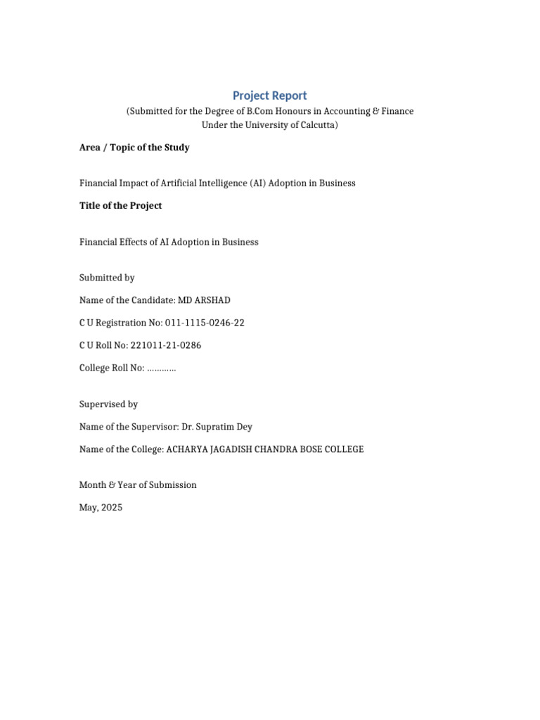 AI Project Cover Acknowledgement Part | PDF