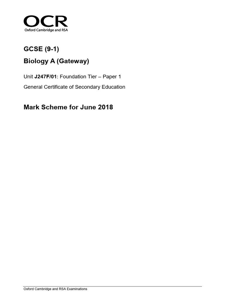 June 2018 MS - Paper 1 OCR (A) Biology GCSE | PDF | Artery | Blood
